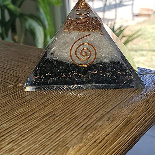 Black Tourmaline Selenite EMF PROTECTION PYRAMID with Healing Copper C ...